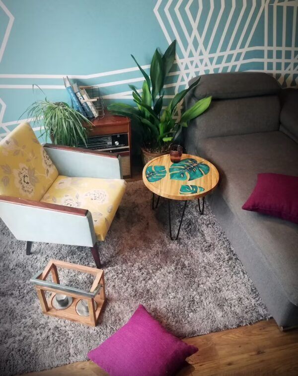 Unique Leaf Pattern Epoxy Round Resin Coffee Table Wood Table Patio ...