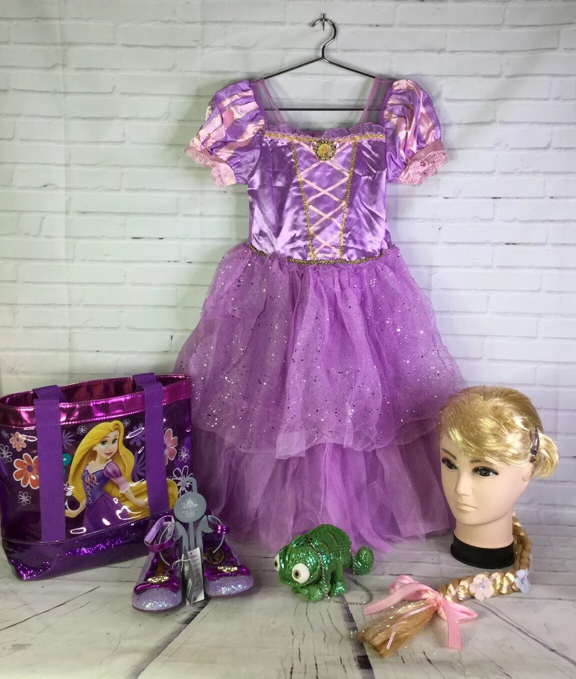Disney Store Tangled Rapunzel Dress Costume Wig Shoes Purse Bag Lot ...
