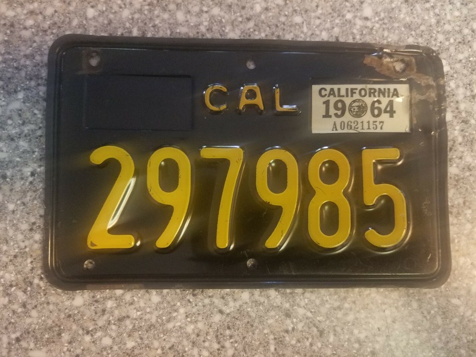 1963 California Motorcycle License Plate, 1964 Validation, DMV Clear ...