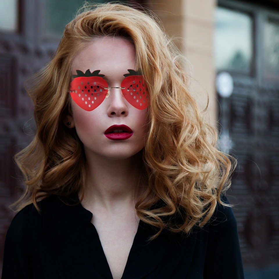 1 Pair Rimless Glasses Sunglasses Strawberry Pattern Cool Glasses ...