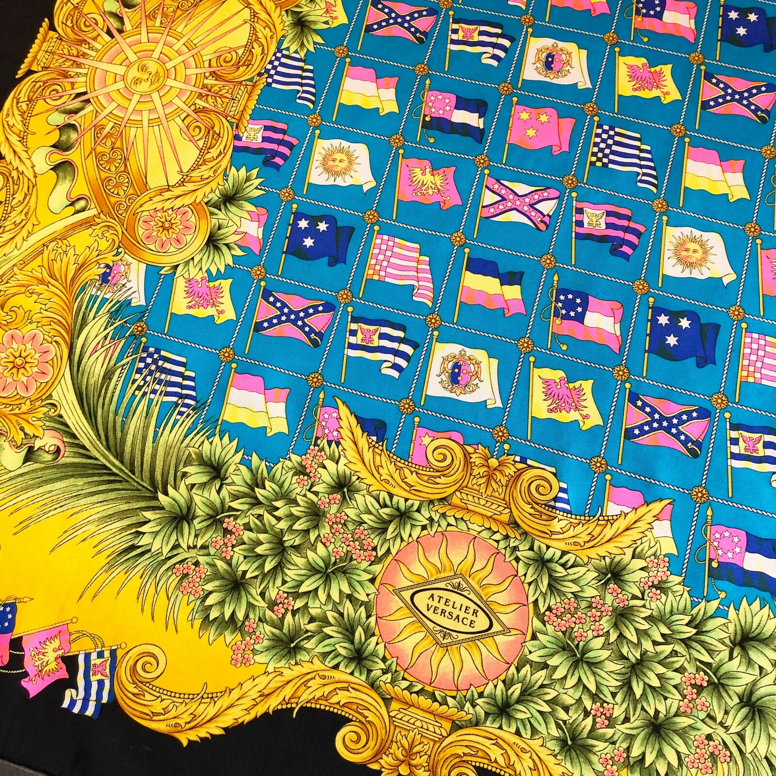 GIANNI VERSACE silk scarf Flags and Sun print S/S 199… - Gem