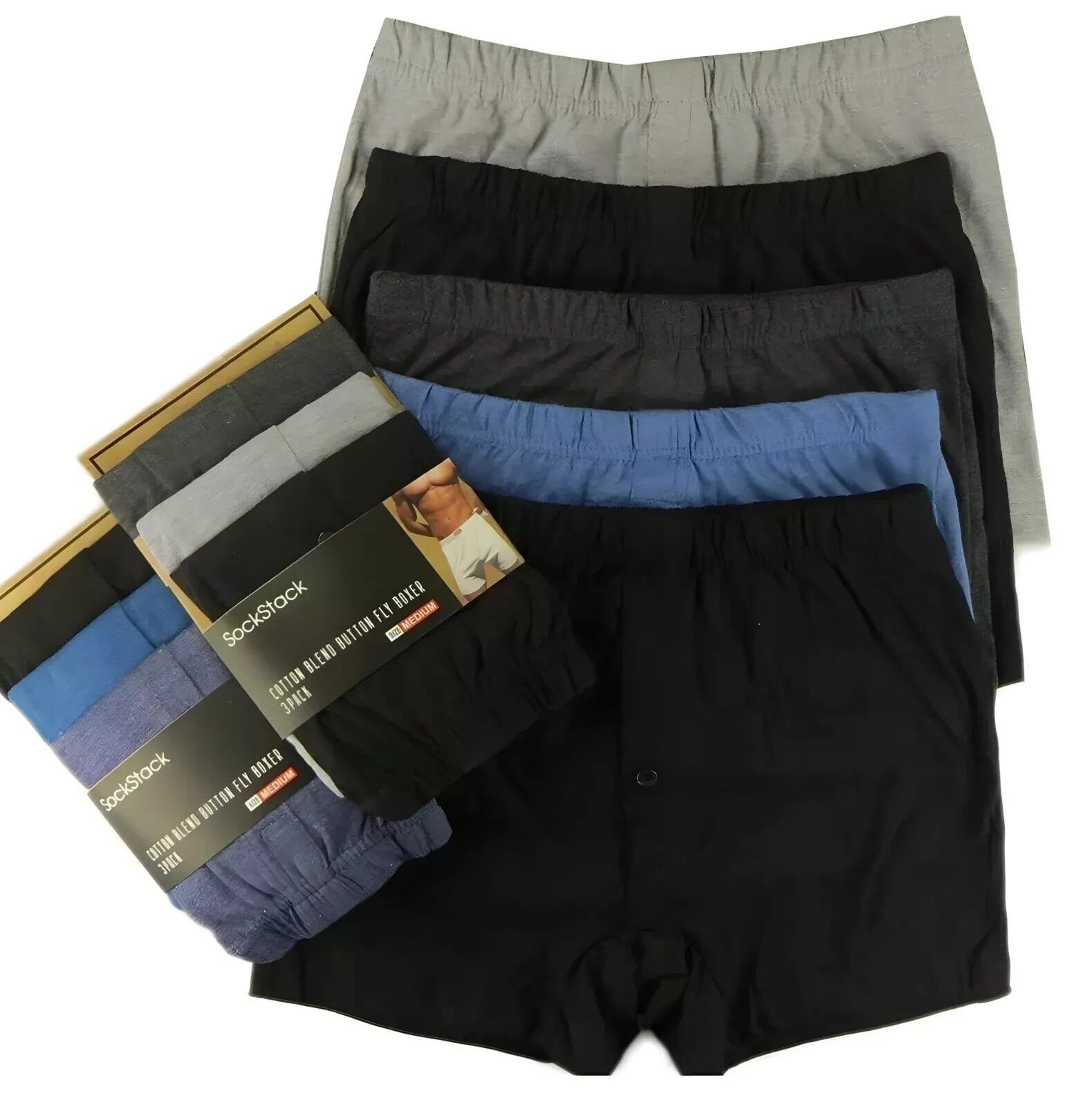 6 PAIRS MENS PLAIN BOXER UNDERWEAR CLASSIC COTTON RICH BOXERS SHORTS S ...