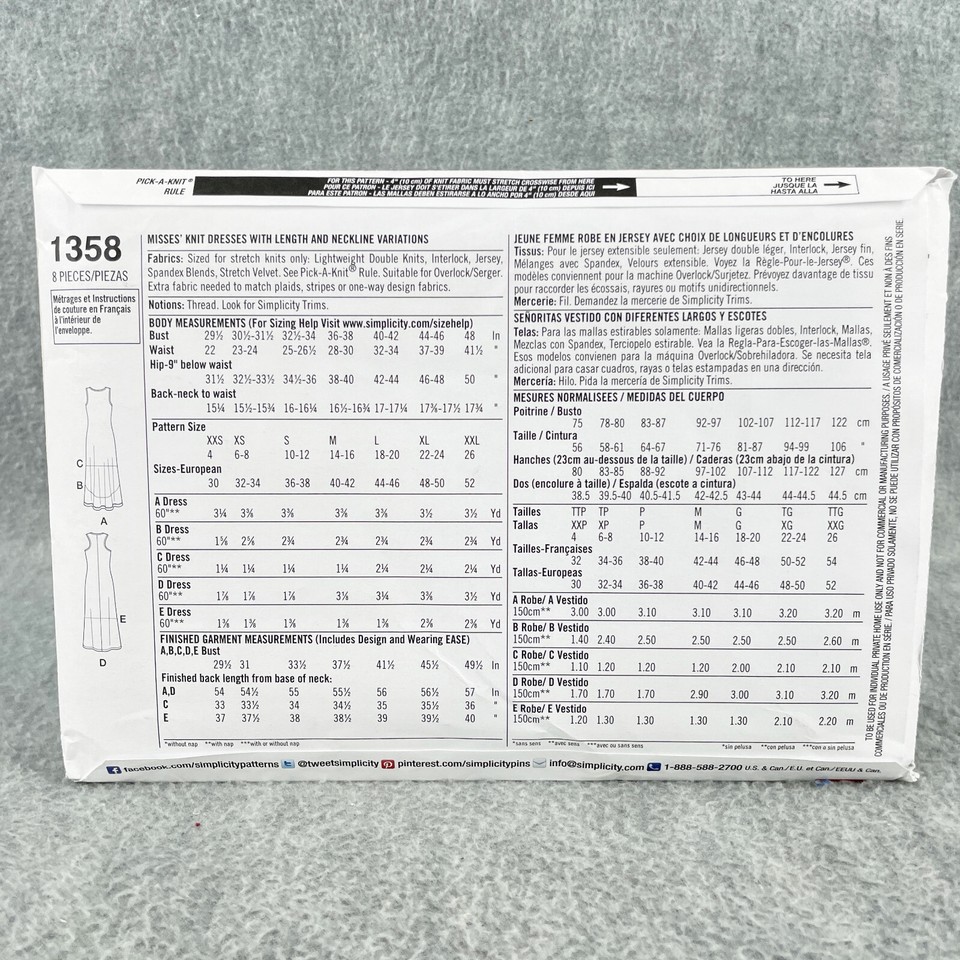 Simplicity 1358 Plus Size Dress with Slit Sleeveless Misses XXS XXL ...