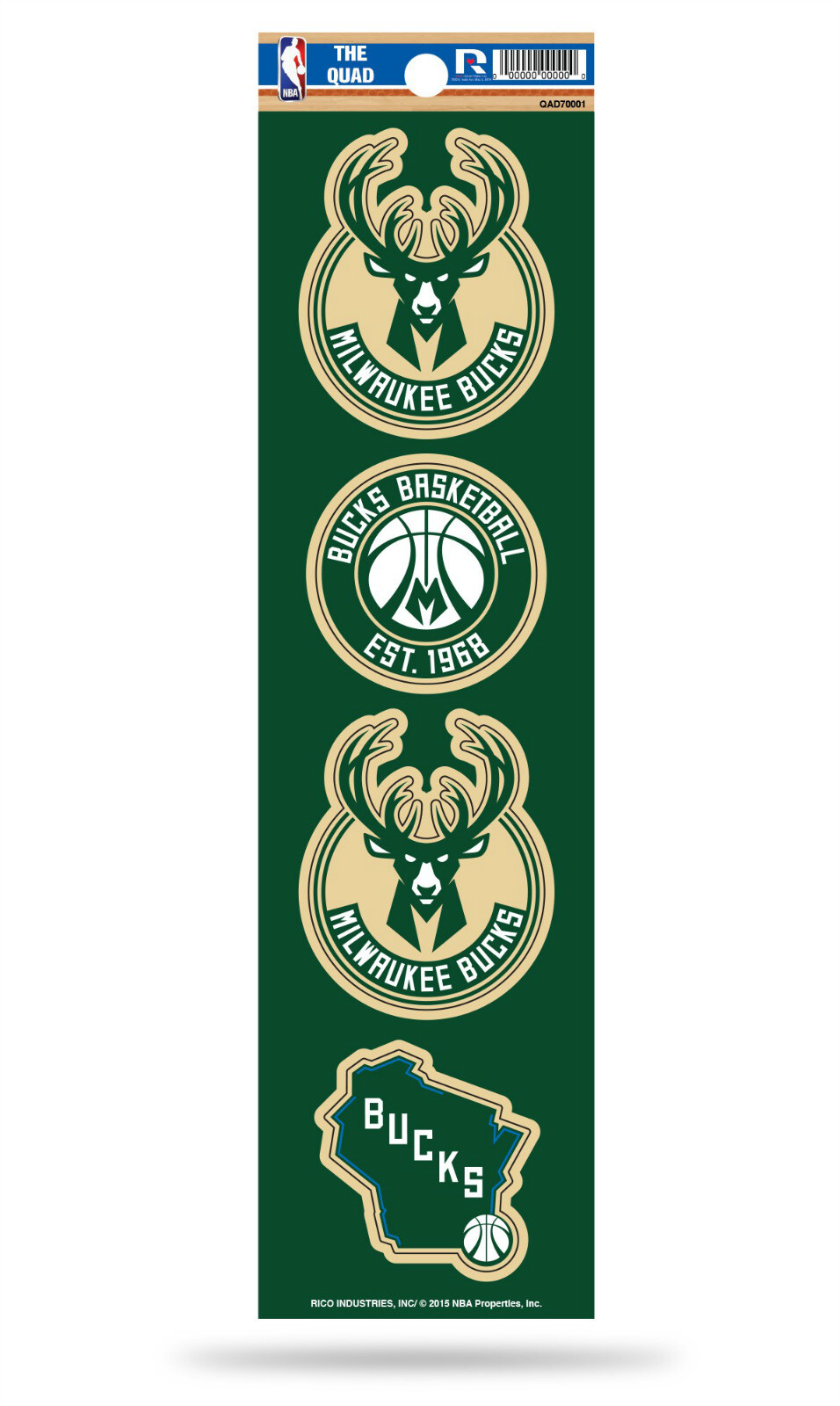 Milwaukee Bucks Set of 4 Decals Stickers The Quad by Rico 2x2 Inches | eBay