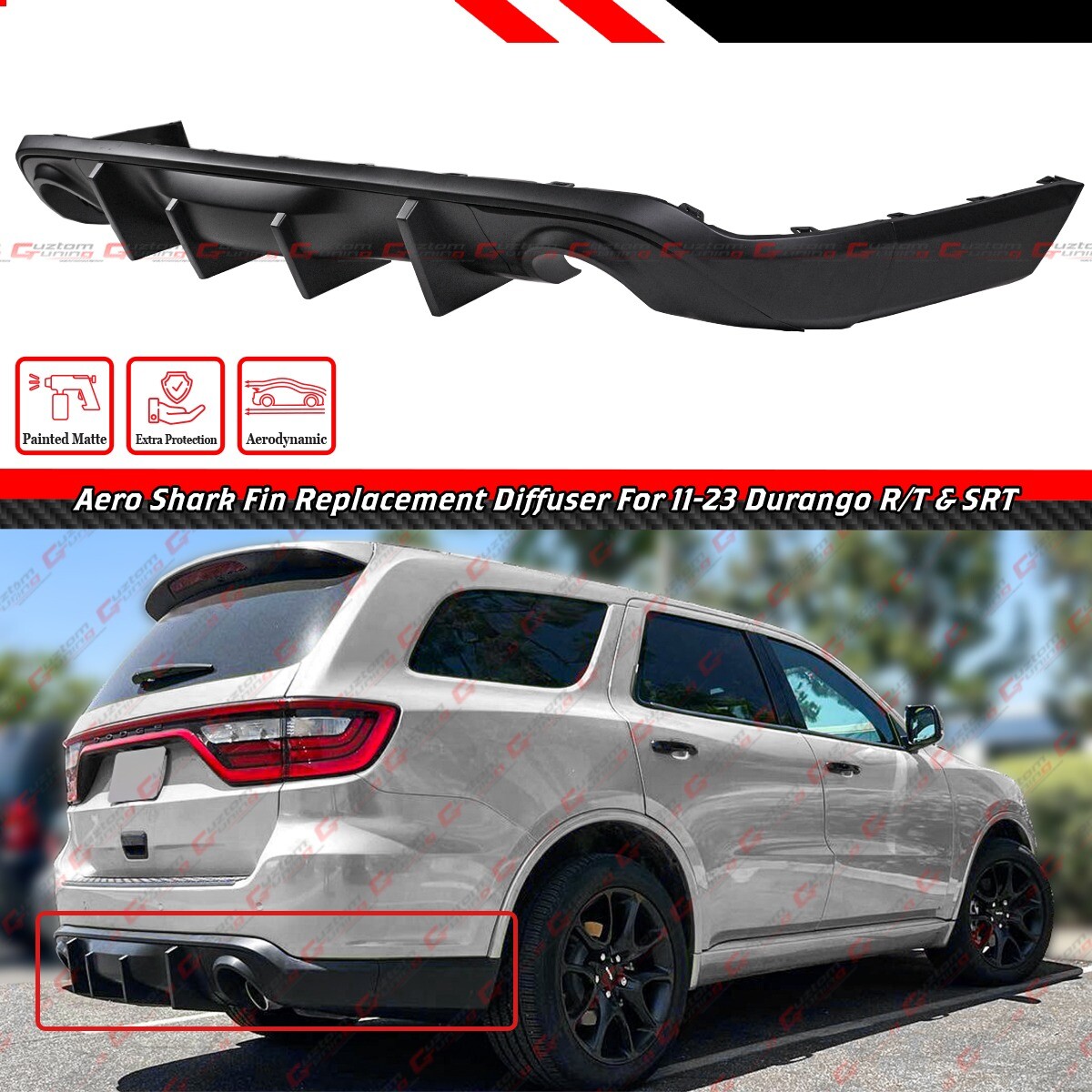 FOR 2011-2025 DODGE DURANGO R/T SRT V2 MATT BLACK SHARK FIN REAR BUMPER ...