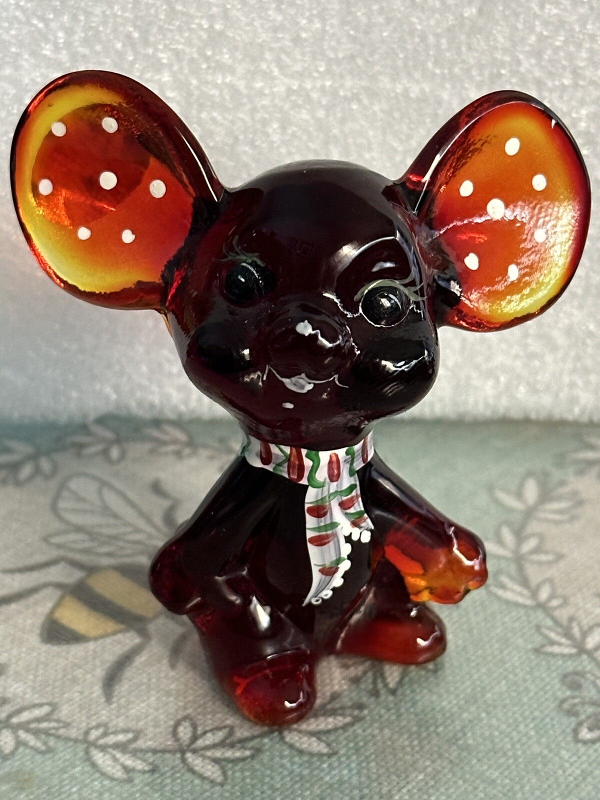 Fenton Glass Ruby Red Mouse Hand Painted Christmas Theme by L Everson ...
