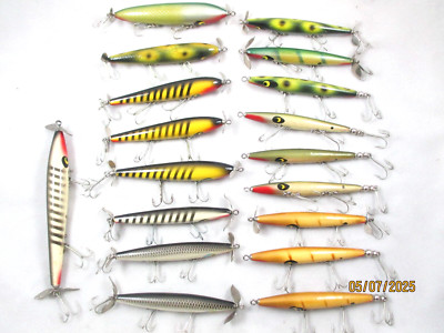 Vintage BIG LOT of old wood SMITHWICK LURES DEVILS HORSE 18 total ...