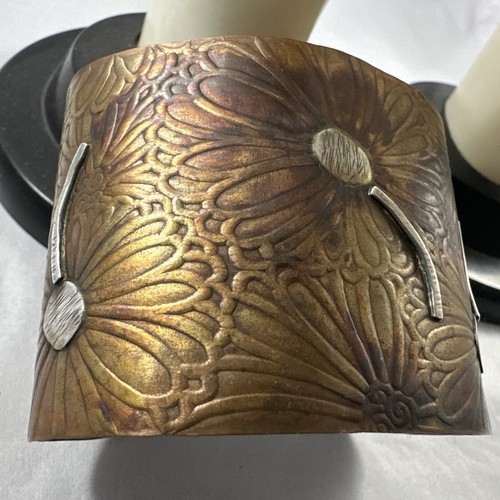 Beautiful Wide Cuff Bracelet Hammered Mixed Metals Sterling Silver ...