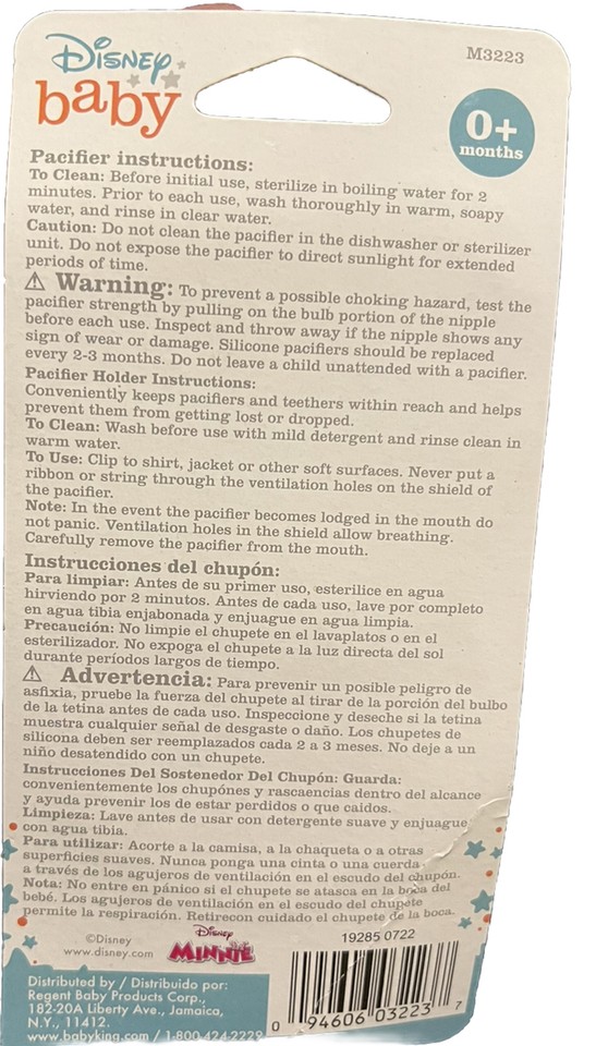 Disney Baby Minnie Mouse Pink Pacifier W Clip Holder Silicone BPA-Free ...