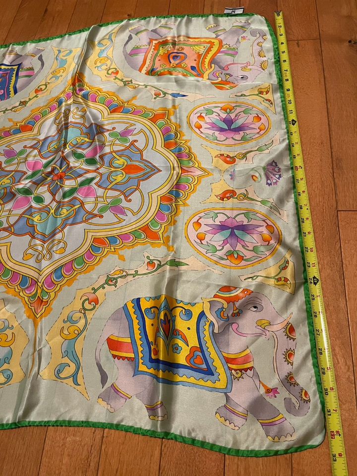 Massimo Ravinale Firenze Pure Silk Square Scarf Green Floral Indian ...