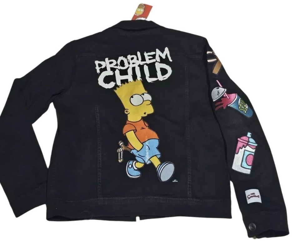 The Simpsons Bart Problem Child Jeans Black Denim Jacket Men's MEDIUM ...