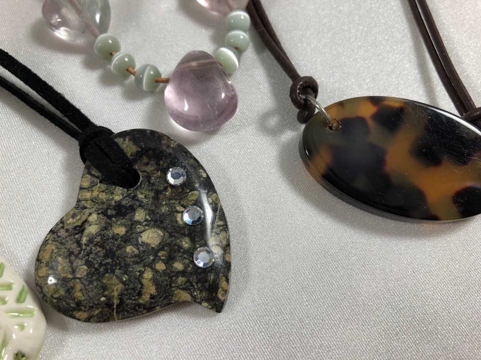 Lot of 8 multi style design cord chains charm shell stone ceramic ...