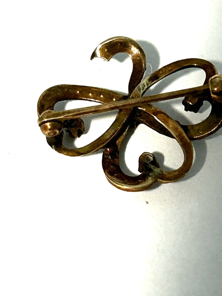 Vintage Victorian 10Kt Gold Shamrock Pin, Seed Pearls and Stones | eBay