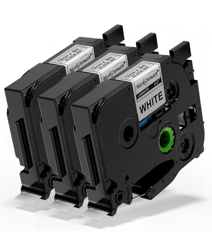 Mark Domain Label Maker Tape 3PK Laminated 0.47” White 12mm X 8m Black ...