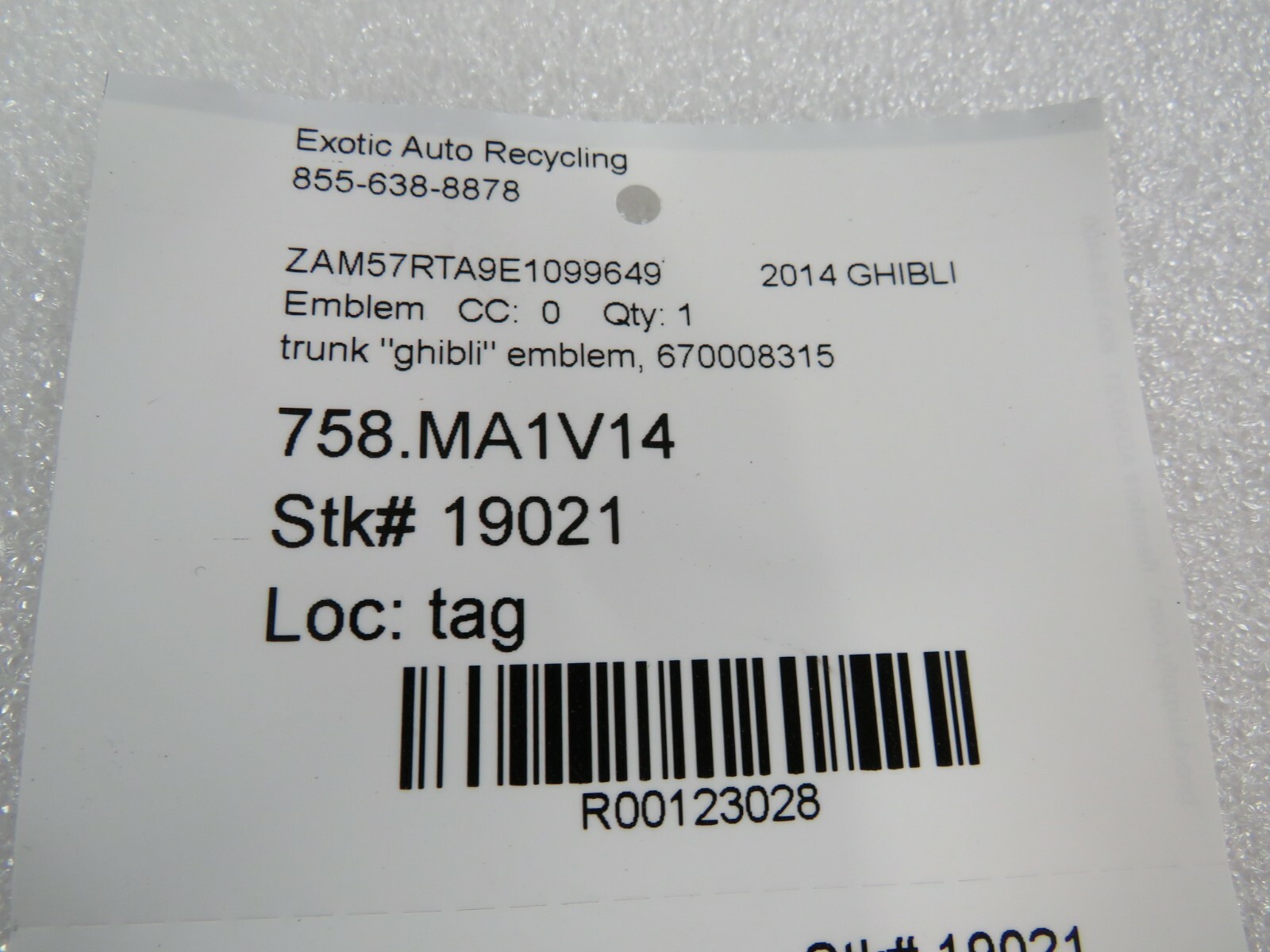 Maserati Ghibli, Rear "Ghibli" Emblem on Trunk, Used, P/N 670008315 | eBay