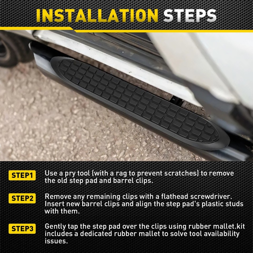 Replacement Step Pad for 3" Round Nerf Bars - Set of 4 Durable Non-Slip ...