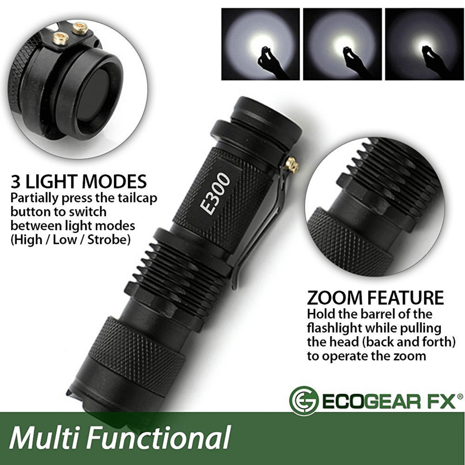 EcoGear FX E300 EDC Tactical Flashlight 3-Pack, Water-Resistant and ...