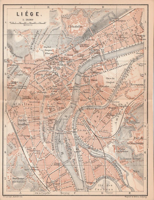 LIEGE-BELGIUM-STREET PLAN-ORIGINAL ANTQUE MAP-1888 | eBay