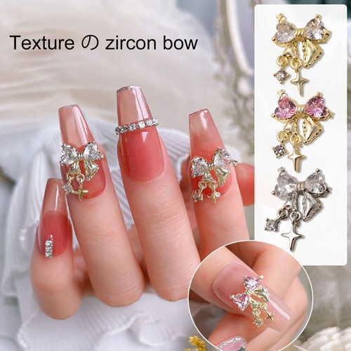 Nail Art Charm Luxury Decorative Sparkling Cubic Zirconia Bowknot Nail ...