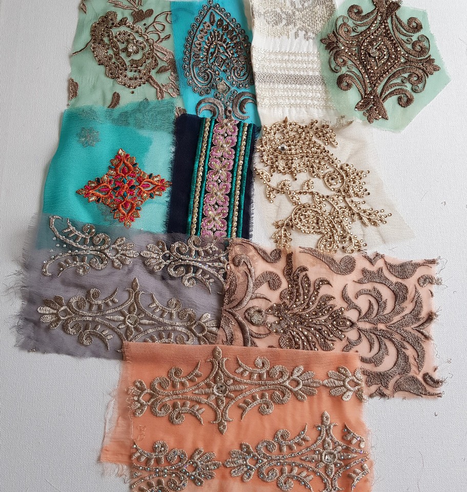 Sari scraps beaded embellished fabric offcuts art projects sequin ...