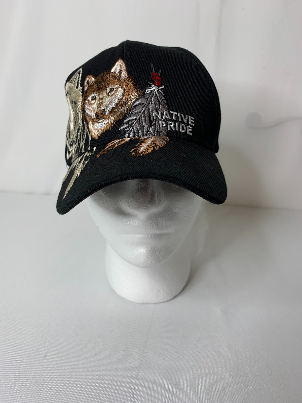 NATIVE PRIDE WOLF FEATHERS CAP HAT BLACK | eBay