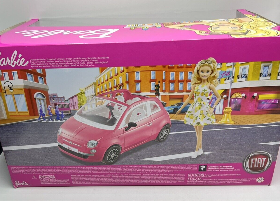 2020 Barbie Fiat 500 Car That Seats 4 & Fashion Doll Included Pink Car ...