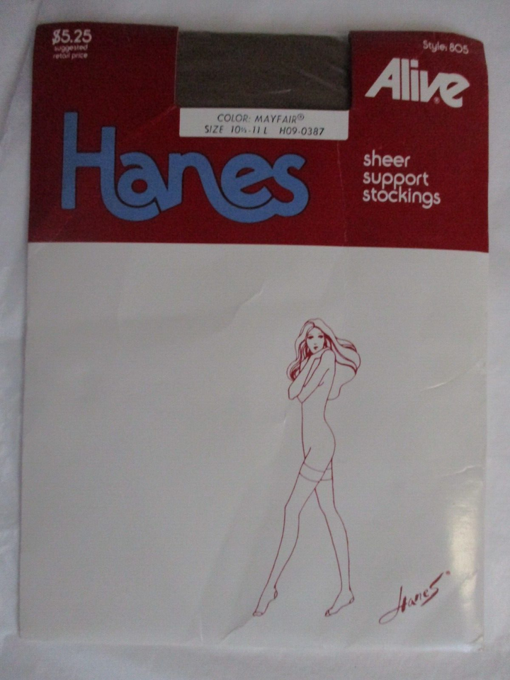 1PR VINTAGE HANES ALIVE RHT SUPPORT SHEER NYLON STOCKINGS 10 1/2-11 ...