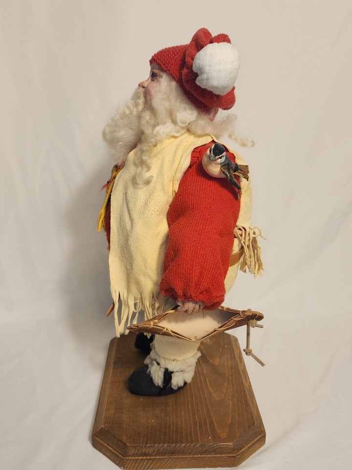 Vtg Native American Santa On Wood Stand 15” Figurine Handmade Christmas ...