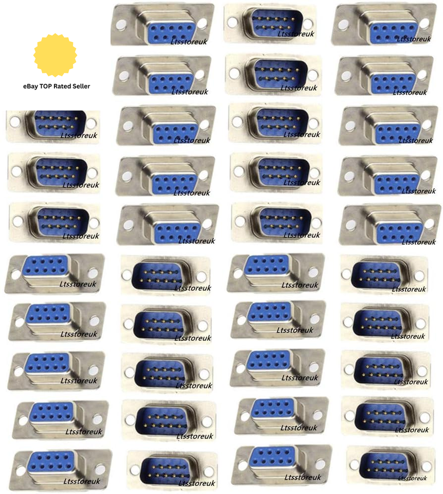 40Pcs RS232 Parallel DB9 Serial Port VGA 9 Pin Male/Female Solder ...