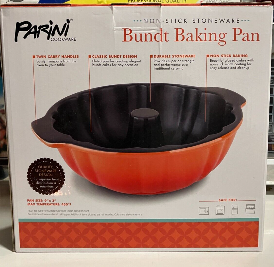 New Parini Cookware Bundt Baking Pan Non-Stick Stoneware Orange | eBay