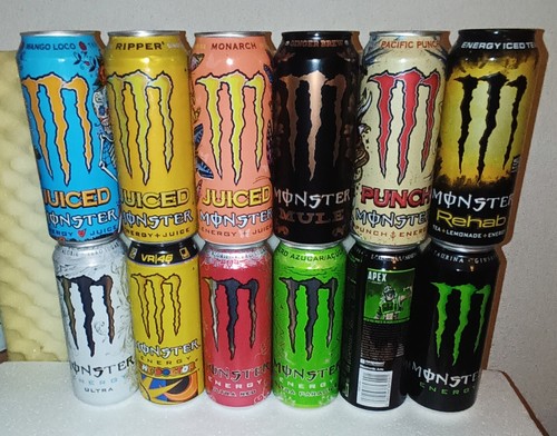 MONSTER! Very nice set 12 energy/juice/punch cans EMPTY | eBay