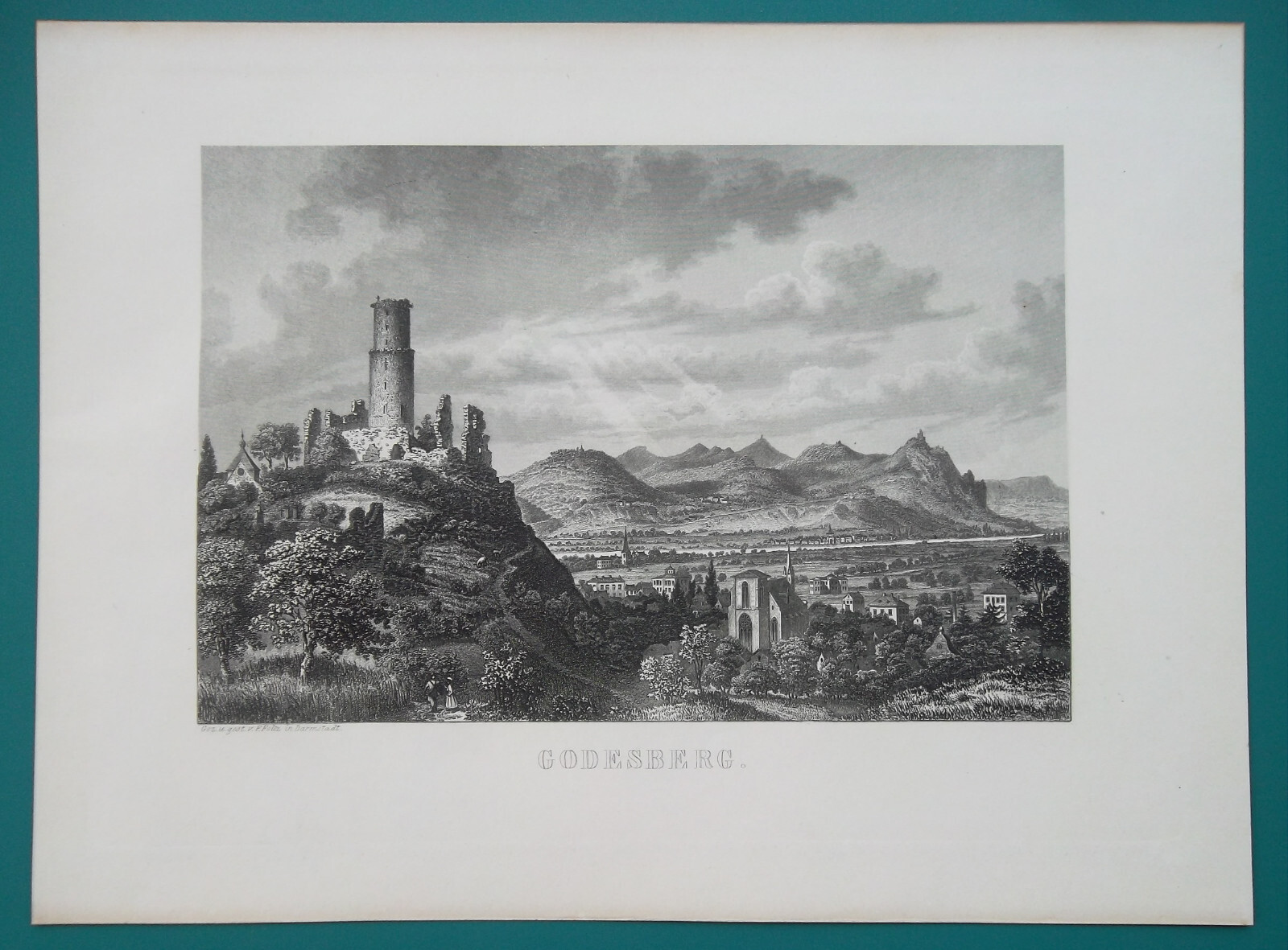 GERMANY Godesberg Castle & Town on Rhine River - 1880s Antique Print | eBay