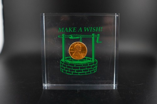 1990 D Penny Paper Weight Make A Wish See Through Square Collectors ...