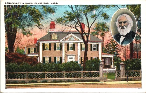 Longfellow's Home Cambridge MA Postcard with Longfellow Portrait ...