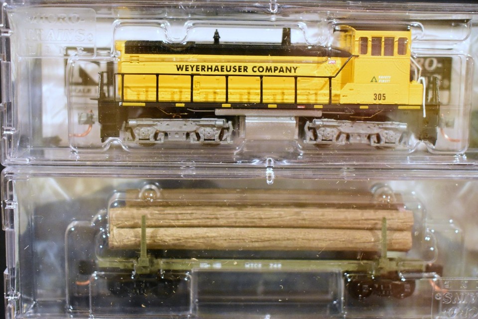 N Scale Micro Trains 993 01 550 Weyerhaeuser Diesel Loco Logging Train ...