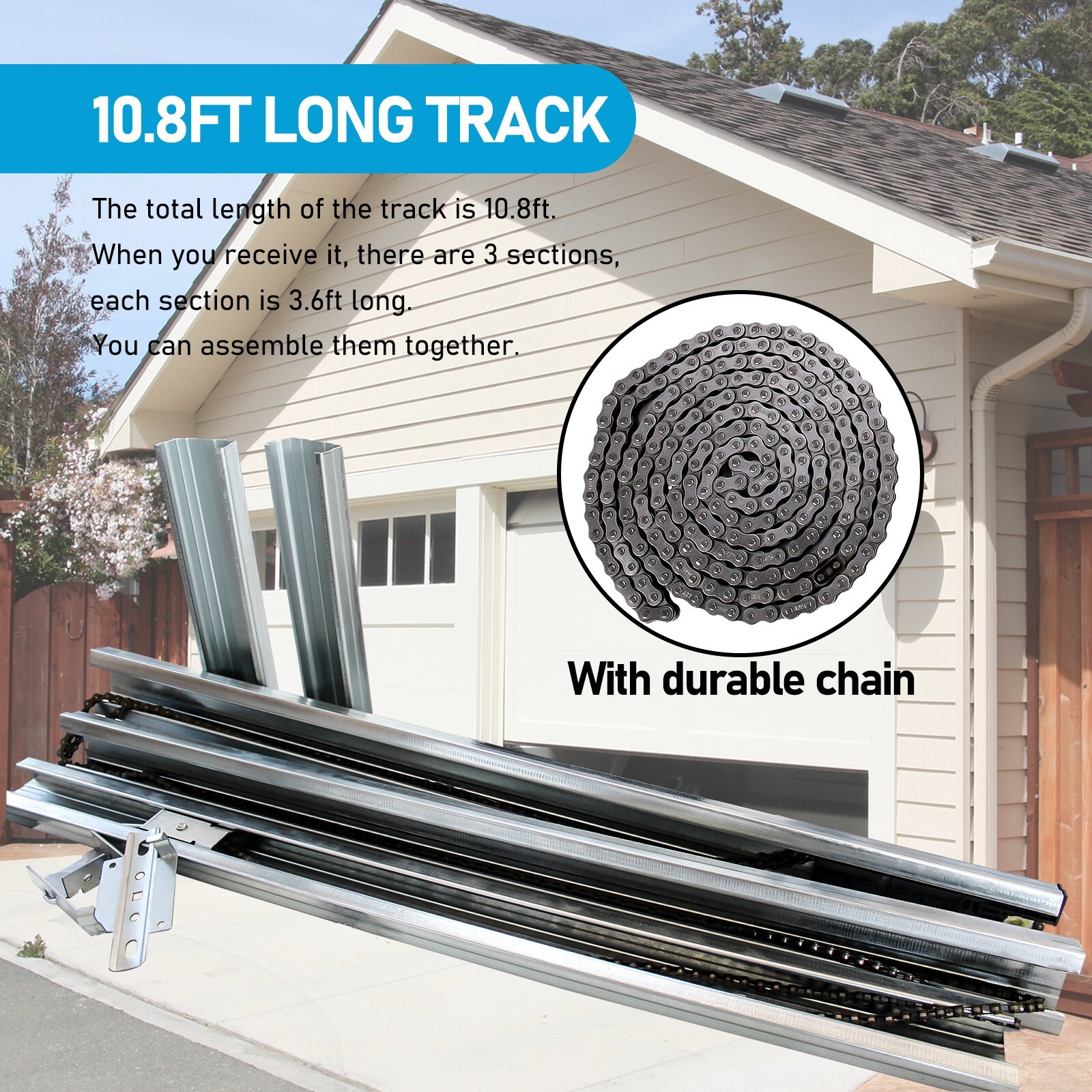 750lb 3/4HP Smart Garage Door Opener Wifi Chain Drive Motor Ultra-Quiet ...