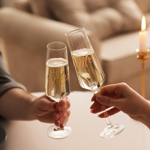 PARACITY Mr and Mrs Wedding Champagne Flutes Set of 2 Bride and Groom ...