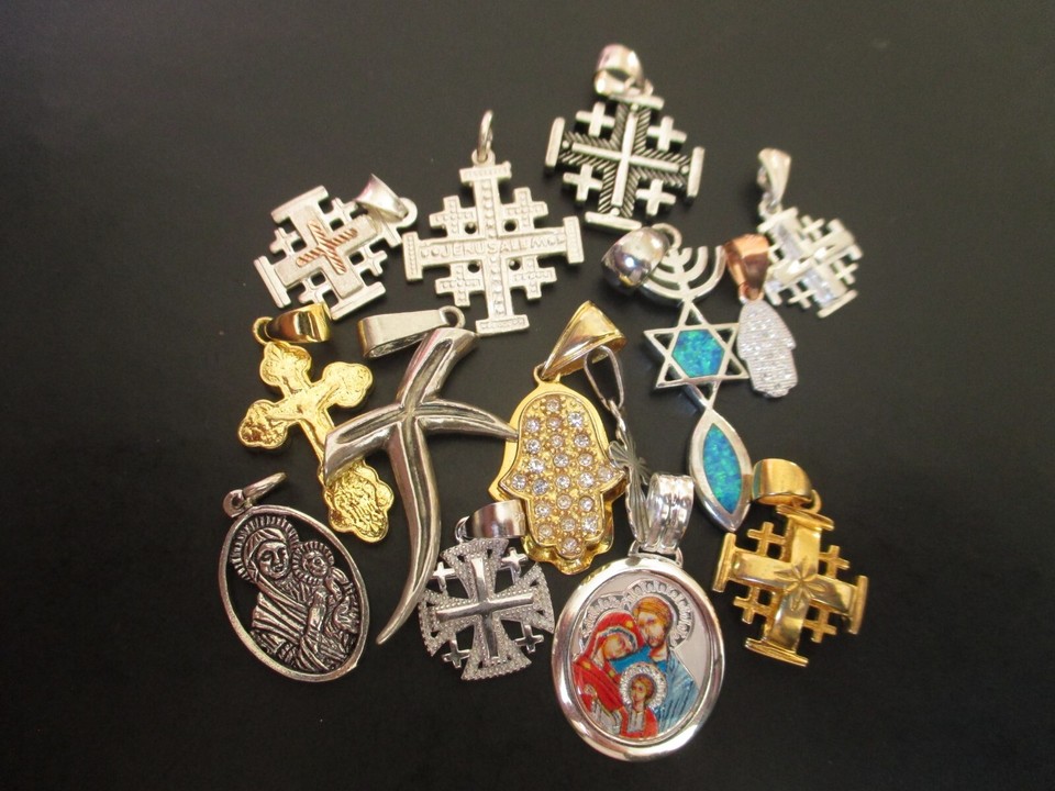 Sterling Silver - Lot of 14 Crosses, Pendants, From Jerusalem, Blessed ...