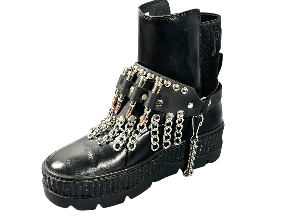 Bullet Leather Boot Strap Harness Biker Western Chains Leather Straps ...
