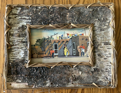 Old Adirondack Native American Bark Picture Frame w/ Albert Lujan Toaos ...