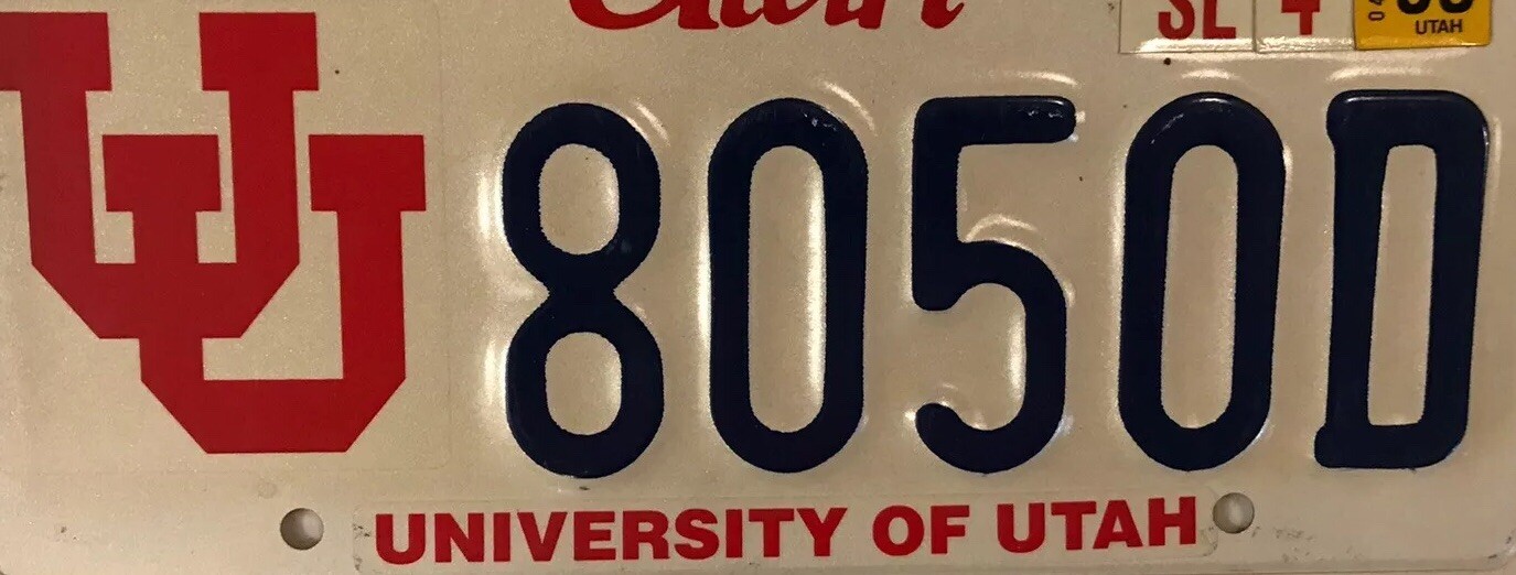 UNIVERSITY OF UTAH UTES license plate UofU NCAA Salt Lake City Deseret ...