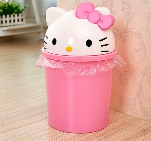 Cute Hello Kitty Home Trash Can Bin with Swing Lid Waste Garbage Bin ...