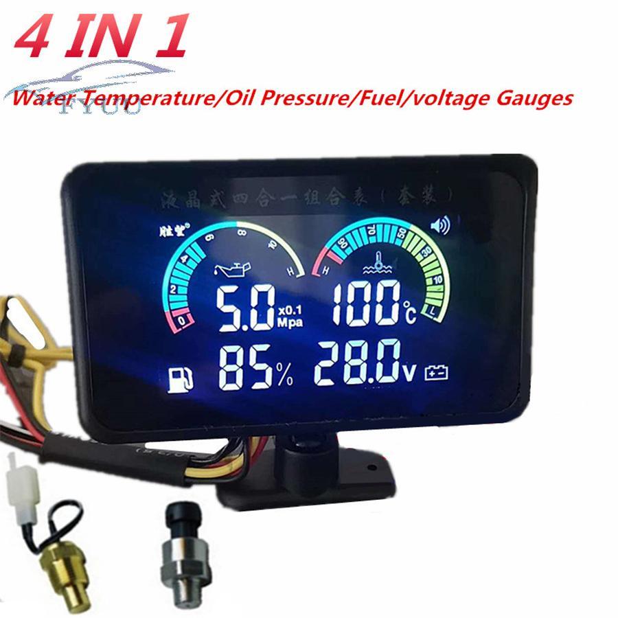 4in1 LCD Excavator Car Oil Pressure+ Voltmeter +Water Temperature+Oil ...