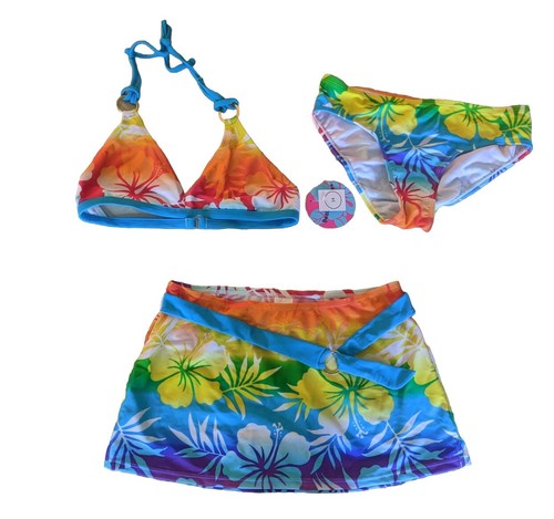 NWT Beach Native Three Piece Swim Suit - 2pc Bikini + Skirt, Girls Size ...