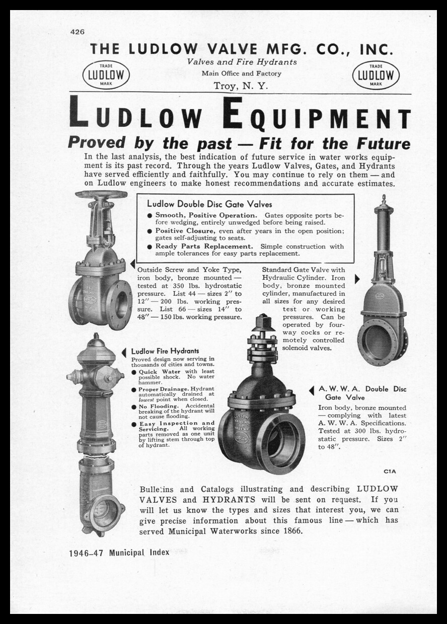 1946 Ludlow Valve Mfg Fire Hydrants Gate Valves Troy NY Vintage trade ...