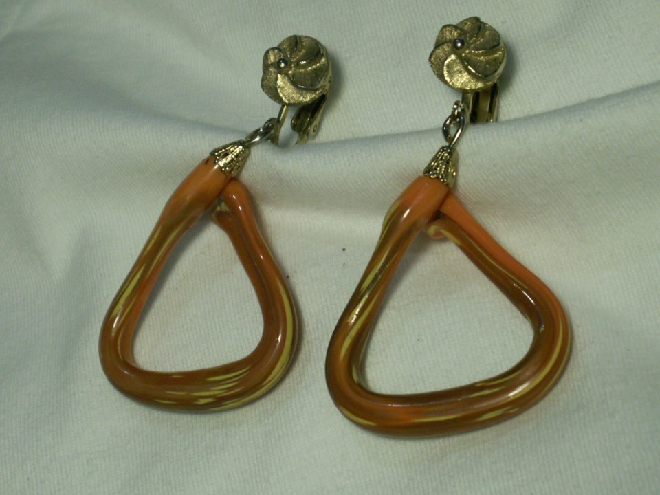 Vintage Particolare Color Oro, Triangolari Arte Vetro Pendente Clip-On ...