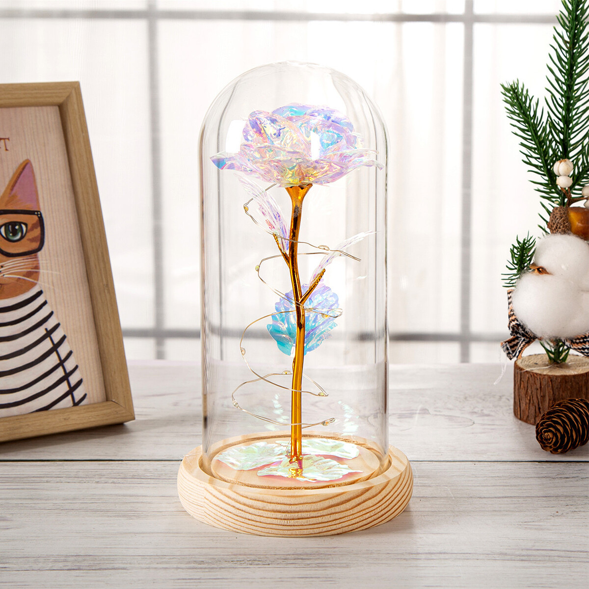 Light Artificial Gold Foil Galaxy Rose Lamp w/ 3 Lighting Modes LED ...