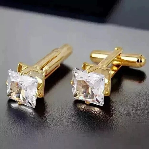 2Ct Princess Cut Lab Created Diamond Men's Wedding Cufflinks 14K Yellow ...