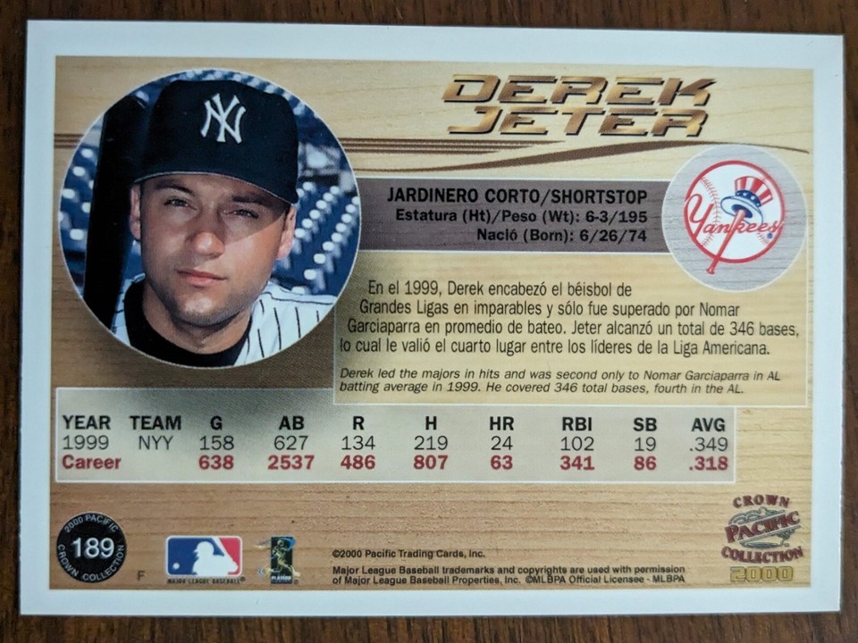 DEREK JETER, 2000 PACIFIC CROWN COLLECTION #189 | eBay