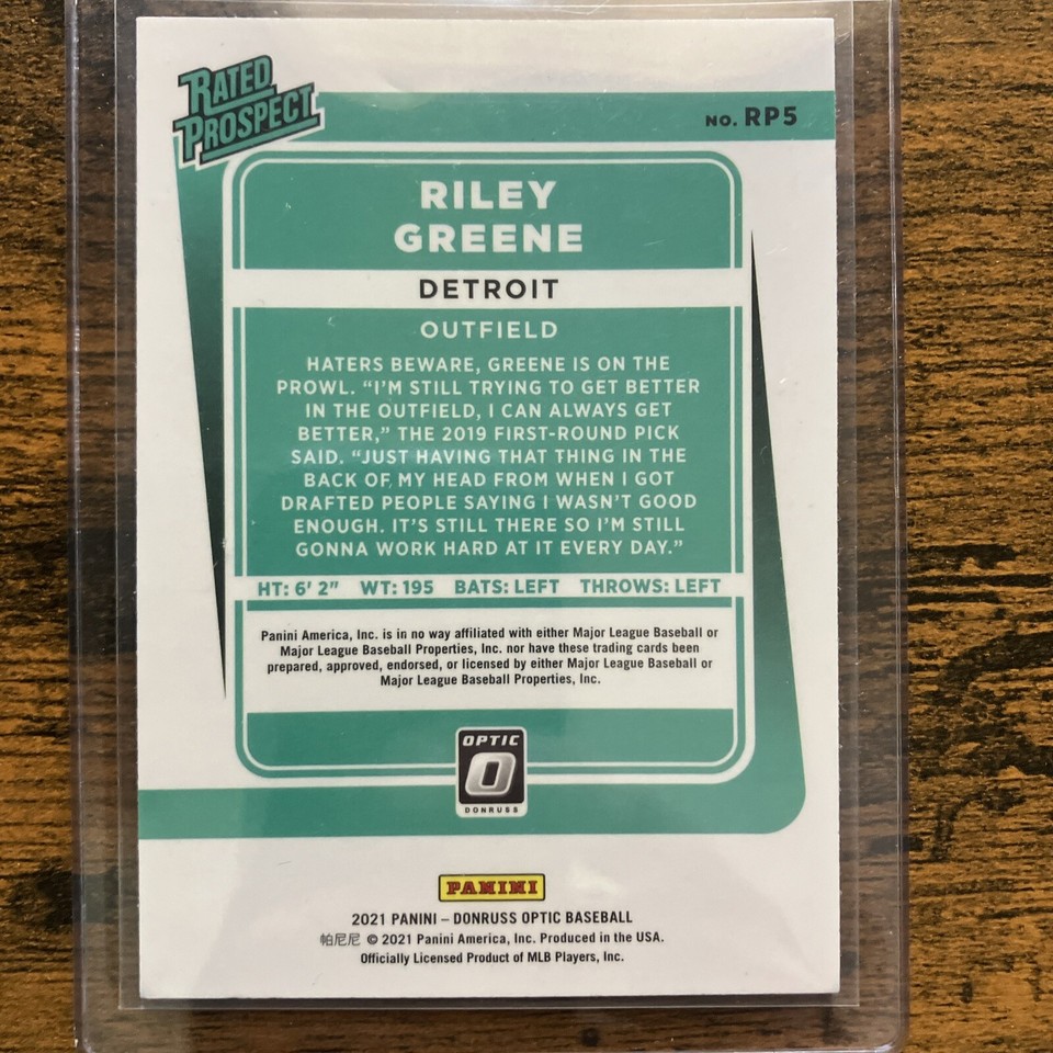 2021 Panini Donruss Optic Riley Greene RC Rated Prospect #RP5- Detroit ...